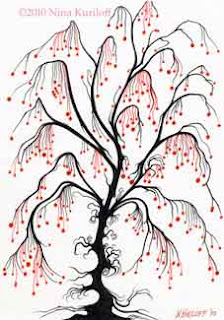 Nina Kuriloff - Tree, Nature & Abstract Art: Red Berry Tree - small drawing