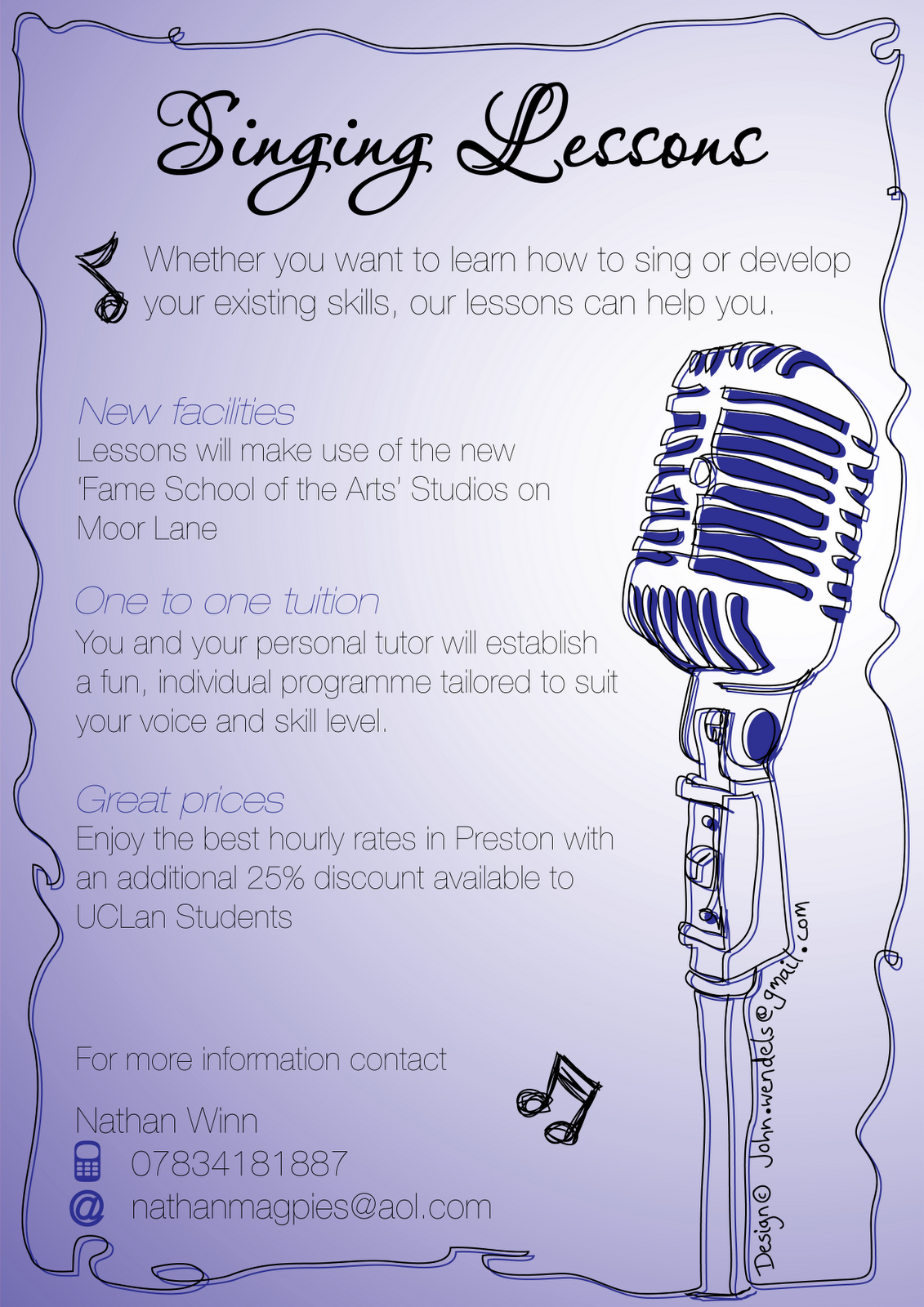 John Wendels: Nathan Winn - Singing Lessons Flyer