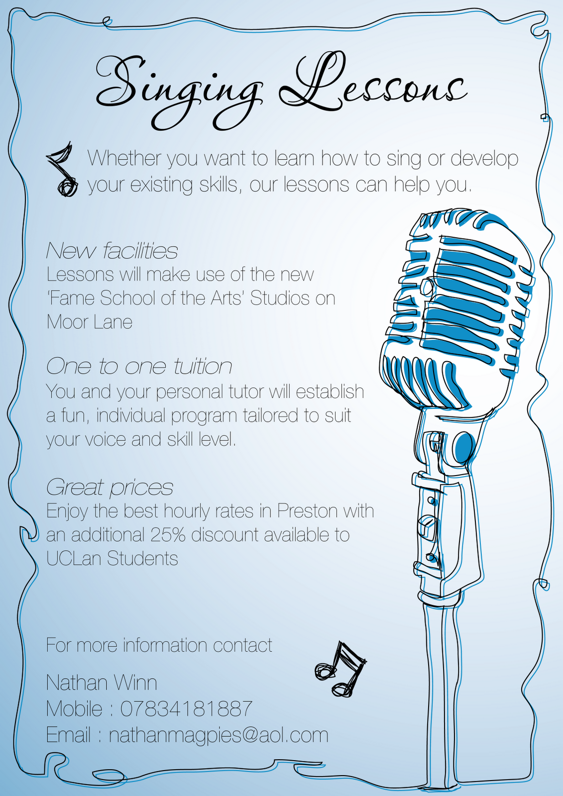 John Wendels: Nathan Winn - Singing Lessons Flyer