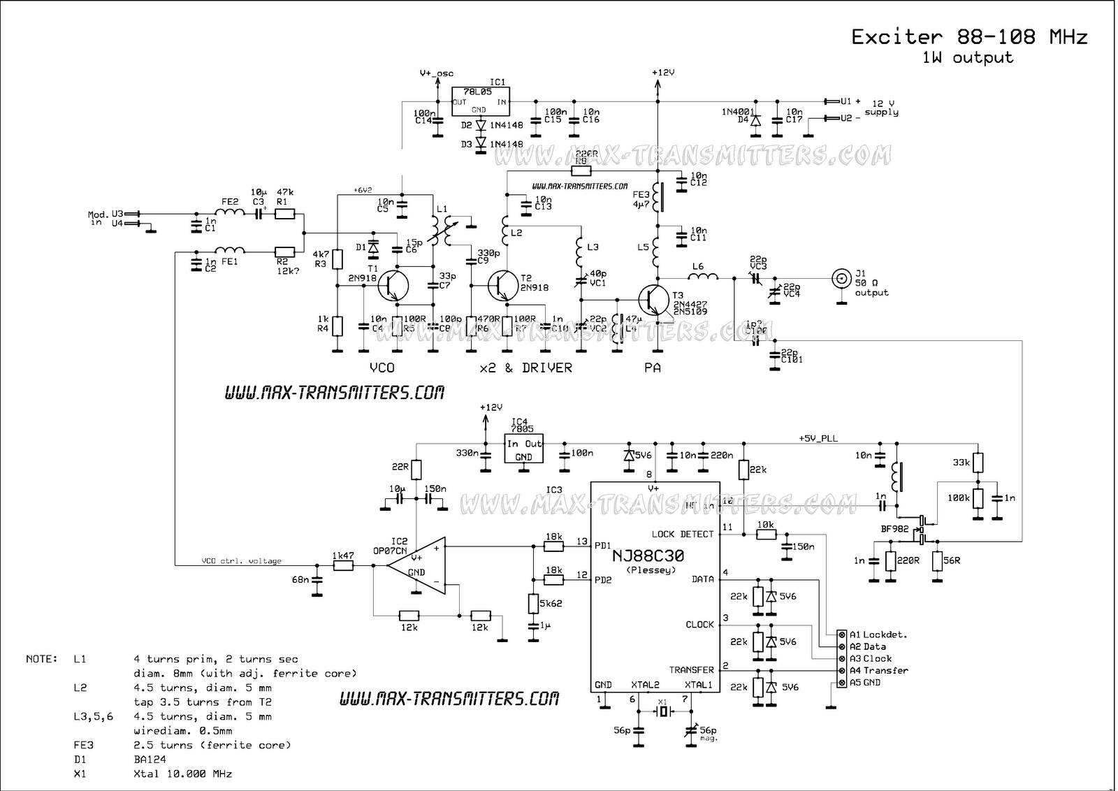 BA1404: 1W PLL FM transmitter schematic