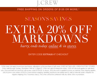J.Crew Aficionada: J.Crew Email: Extra 20% & Free Ship Reminder
