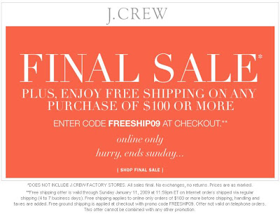 J.Crew Aficionada: J.Crew Email: Free Shipping On Orders Of $100+ :)