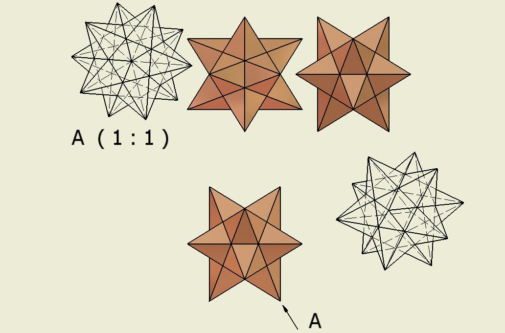 Piezas, vistas y cortes 15: poliedros.: Pequeño dodecaedro estrellado.
