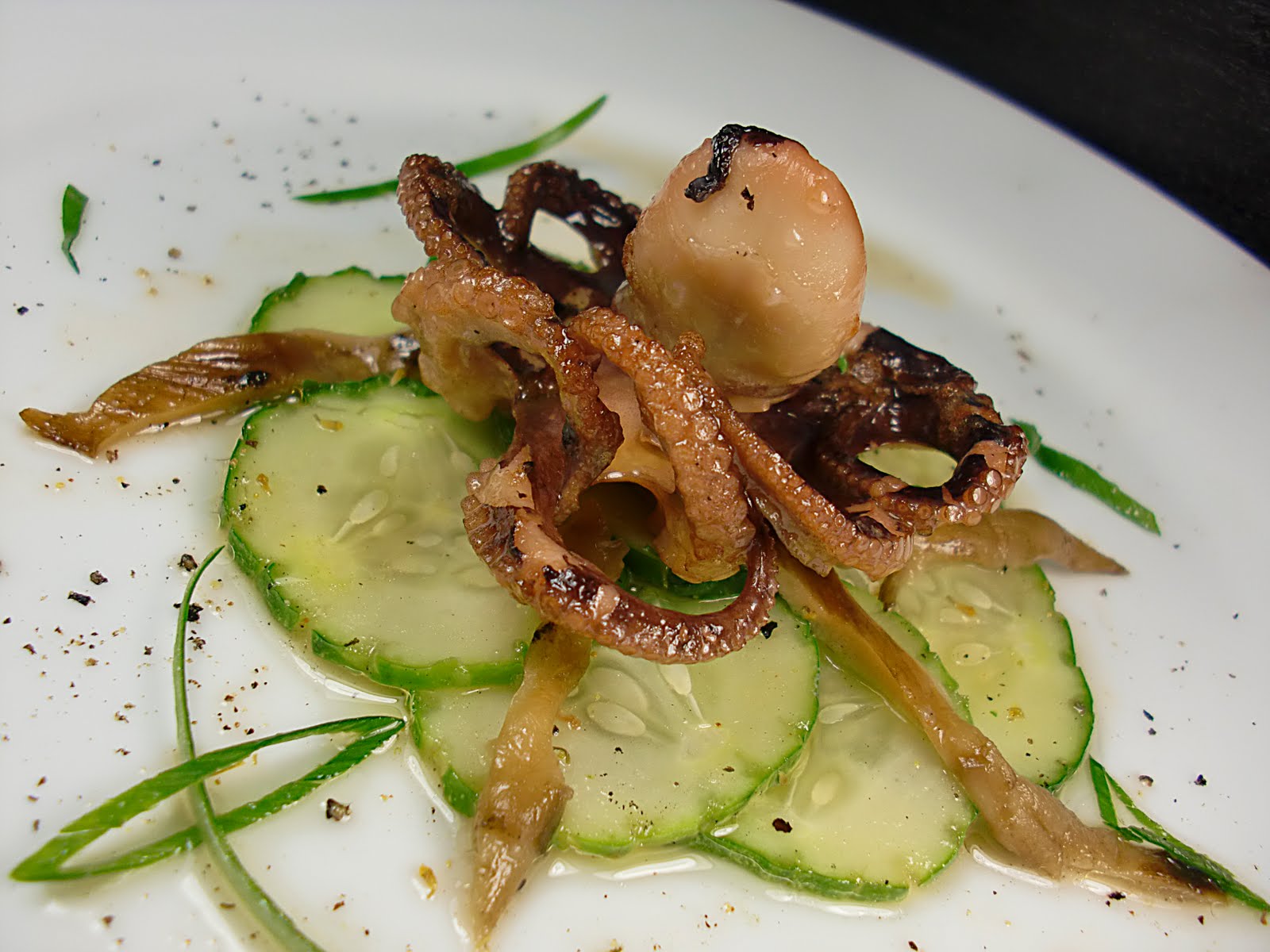 ChezWhat?: grilled swordfish, poached baby octopus and fresh cured ...