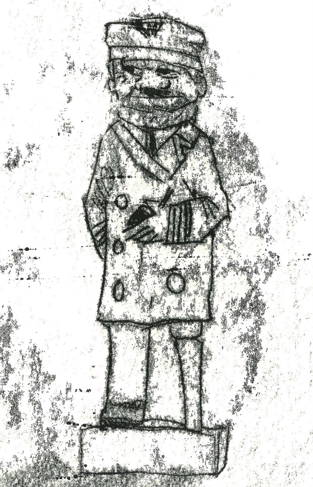 PETER GANDER ART: Monoprint: 'Sea Captain' carved wooden figure