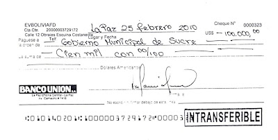 A MI - BOLIVIA: EL CHEQUE DE 100.000 DOLARES