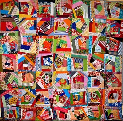 Selvage Blog: Colorful String Quilt Includes Selvages