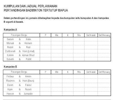 Mapua People: Jadual Perlawanan Badminton
