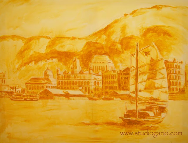 英國GARY畫室: "Victoria Harbour in the Fifties" Painting Finished!