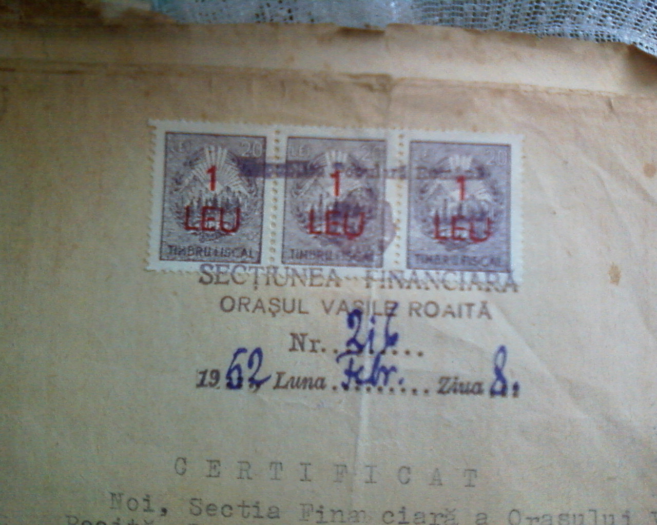 TIMBRE, VEDERI, CARTI VECHI, REVISTE: Timbru fiscal cu suprascriere