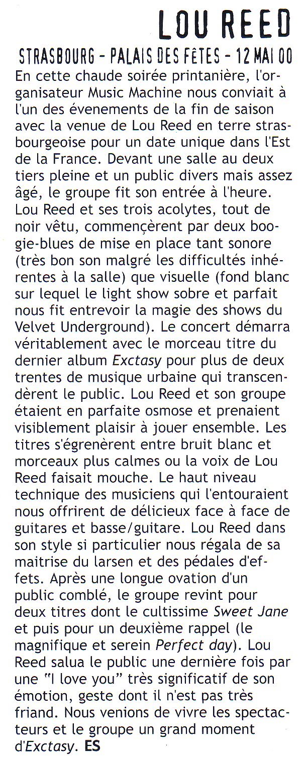 Quelques billets: 12 mai 2000: Lou Reed