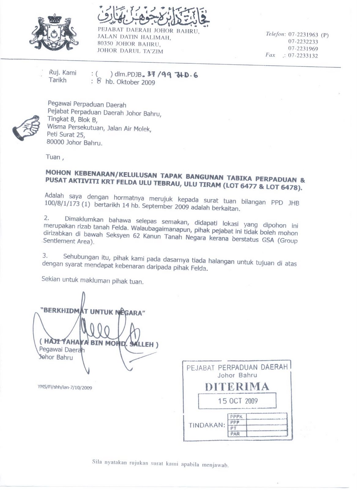 KRT FELDA ULU TEBRAU: Surat-surat penghargaan dan makluman