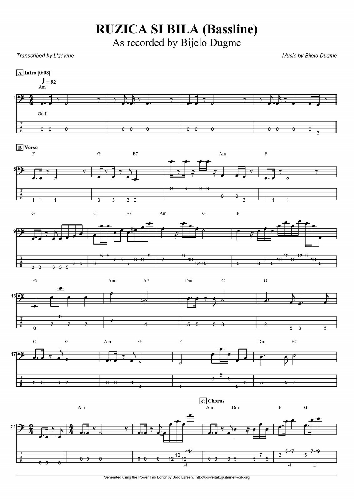 Bass transcriptions: Bijelo Dugme - Ružica si bila (bas transkripcija)