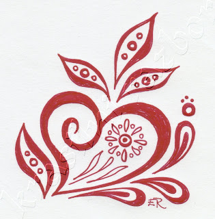 krasilni razbor: Sodoben ornament - avtorska krasilna risba - srce (ER)