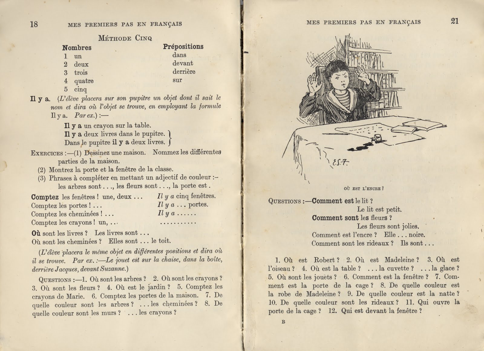 RUSTIC PIXEL BACKGROUNDS: Pages 18 and 21 of Children's Vintage French book