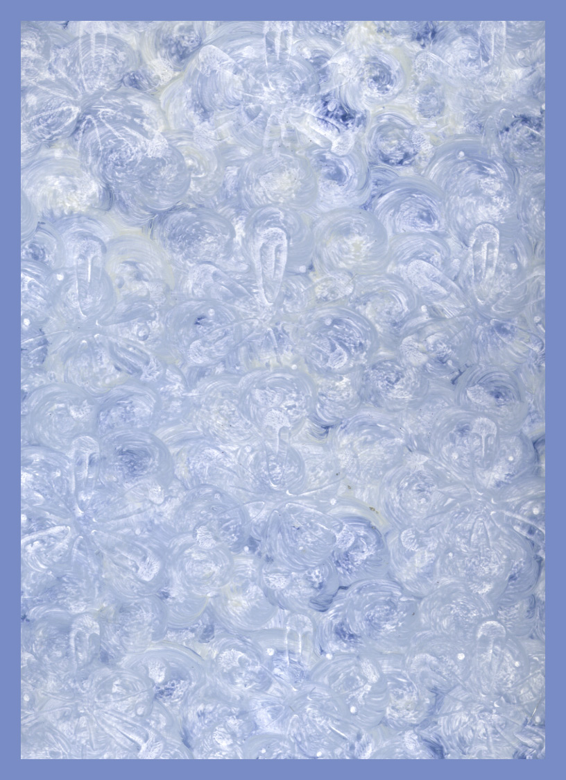 RUSTIC PIXEL BACKGROUNDS: Blue and white stamped background on Yupo paper.