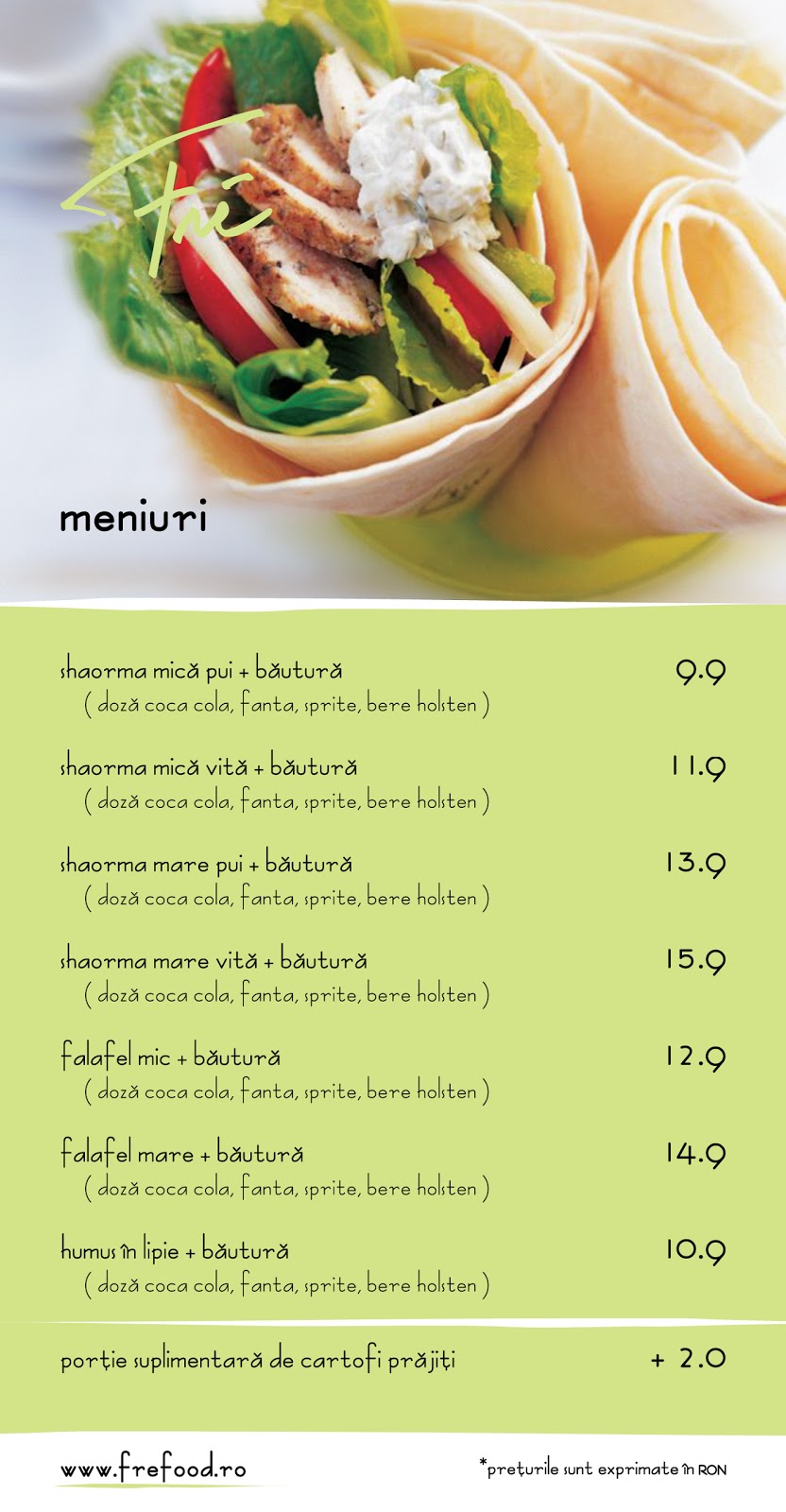 FréShaorma: Meniurile FreShaorma, cu precizie