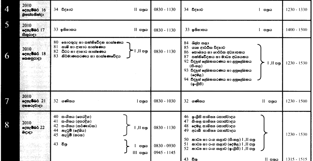 A/L TIME TABLE 2010: A/L 2010 TIME TABLE