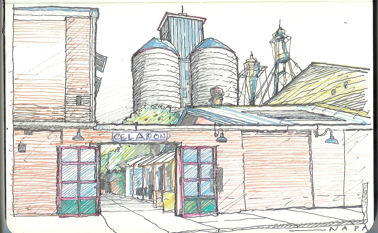 drawing (on) the world: Napa Mills building, Silos, towers, brick and ...