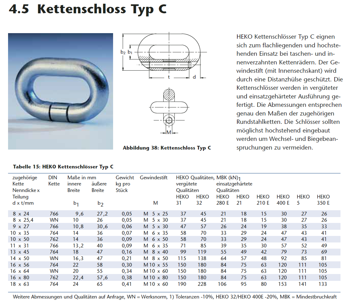 braant veriga: Ketten, Kettenschloss, Kettenrad