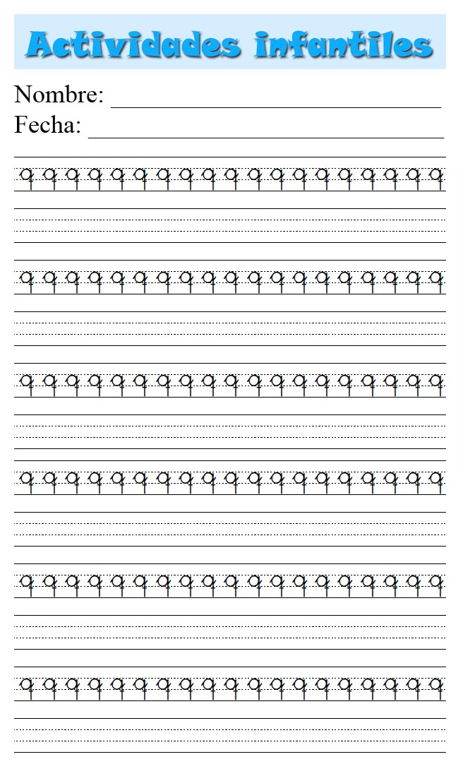 FICHAS CALIGRAFIA PARA IMPRIMIR ; LETRA Q : ACTIVIDADES PARA NIÑOS
