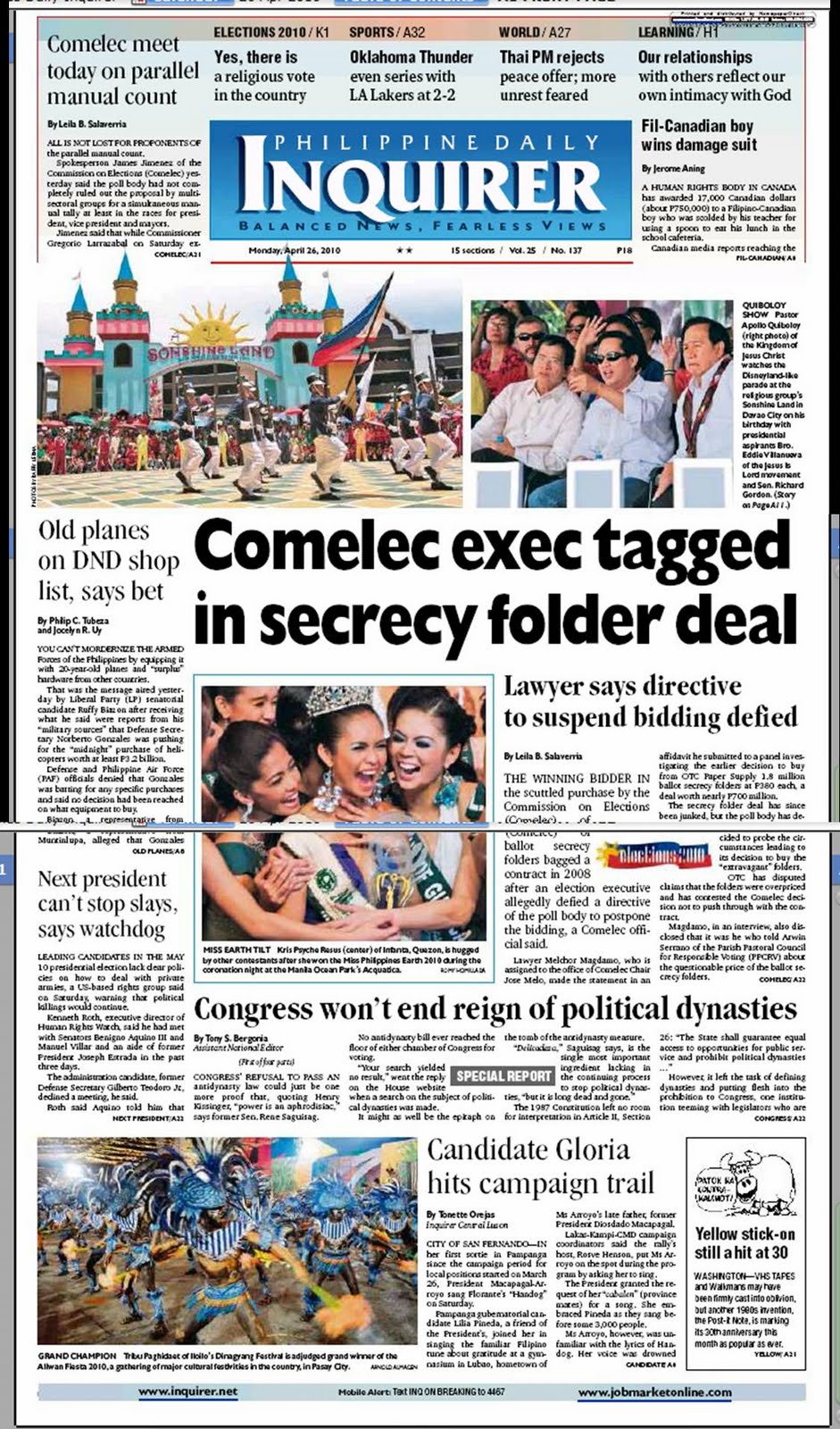 The Inquirer Front Page: April 26, 2010
