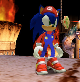 Sonic the Hedgehog: Sonic dressed in mario clothes