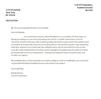 SNAP MEDIA: Letters seeking permission for use of copyrighted music in ...