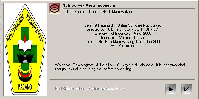 Setelah selesai Instalasi, tampilan entry data (workspace) Nutrisurvey ...