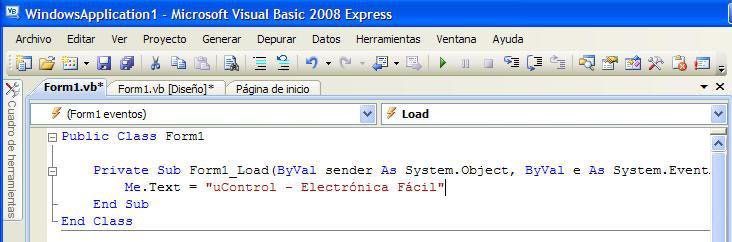 .: Viendo la interfaz visual estudio .Net