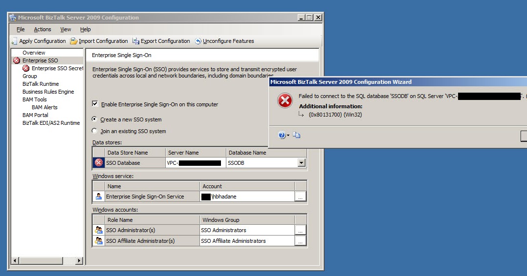 Biztalk Tips And Tricks Sso Problem Failed To Connect To The Sql Database Ssodb On Sql 1992