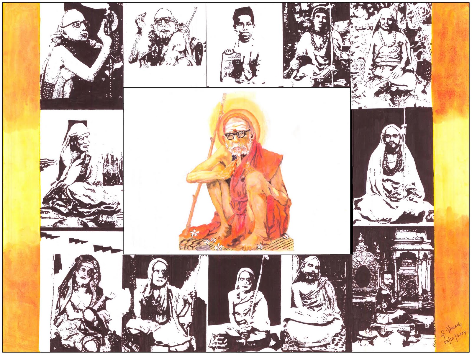 Mahaperiyava Paintings: Mahaperiyava (From childhood to 100 Years)