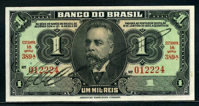 Brazil bank notes 1 Mil Reis banknote, Dr. Manuel Ferraz de Campos ...