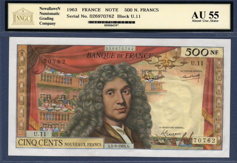 French banknotes 500 new Francs banknote 1963 Moliere|World Banknotes ...