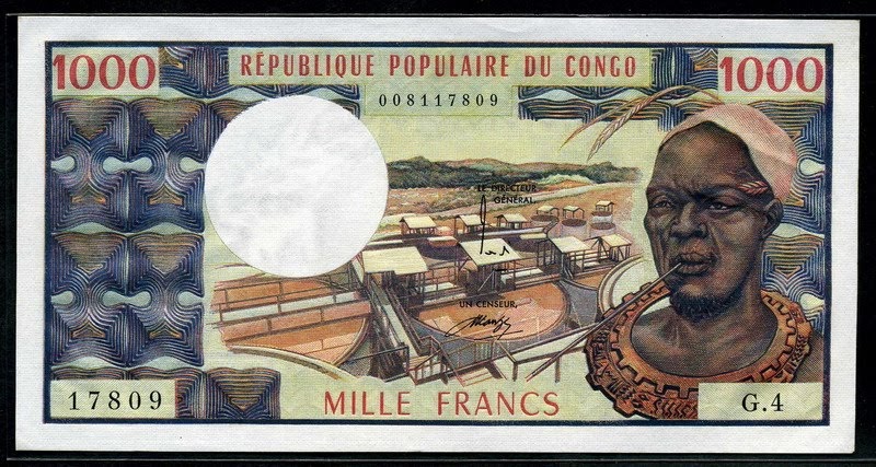 Congo banknotes 1000 Francs banknote of 1975 King Makoko|World ...
