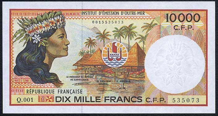 French Pacific Territories banknotes CFP 10000 Francs note, Institut d ...
