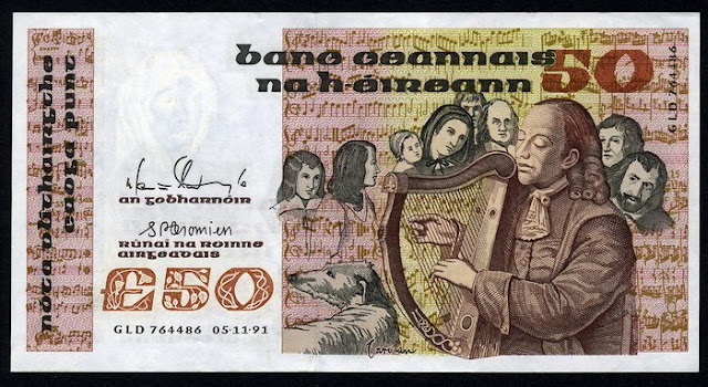 Ireland currency 50 Pounds banknote 1991 Turlough O'Carolan|World ...