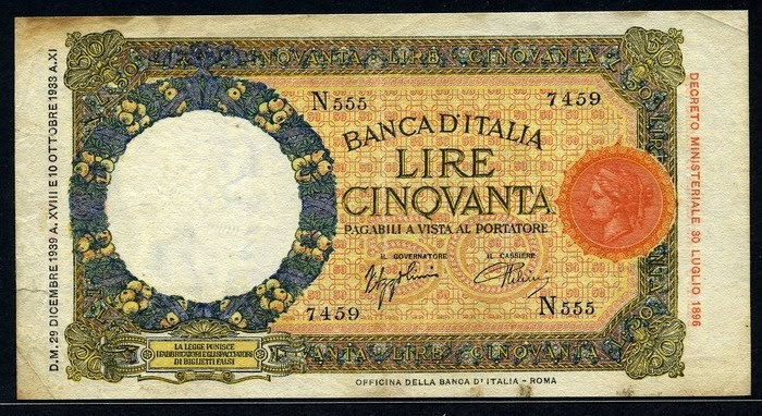 Italy 50 Lire banknote 1939|World Banknotes & Coins Pictures | Old ...