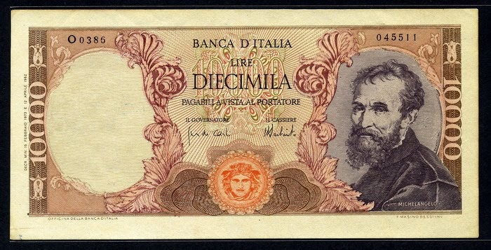 Italy 10000 Lire banknote 1973 Michelangelo Buonarroti|World Banknotes ...