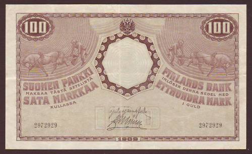 Finland banknotes 100 Finnish Markka banknote 1909|World Banknotes ...