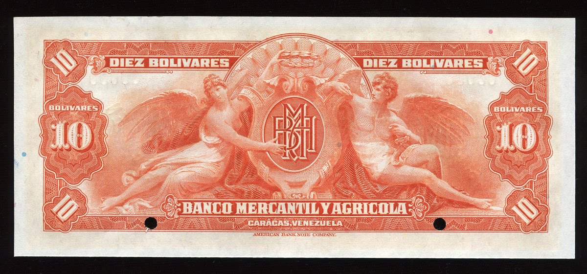 Venezuela 10 Bolivares Banknote 1934 Banco Mercantil y Agricola de ...