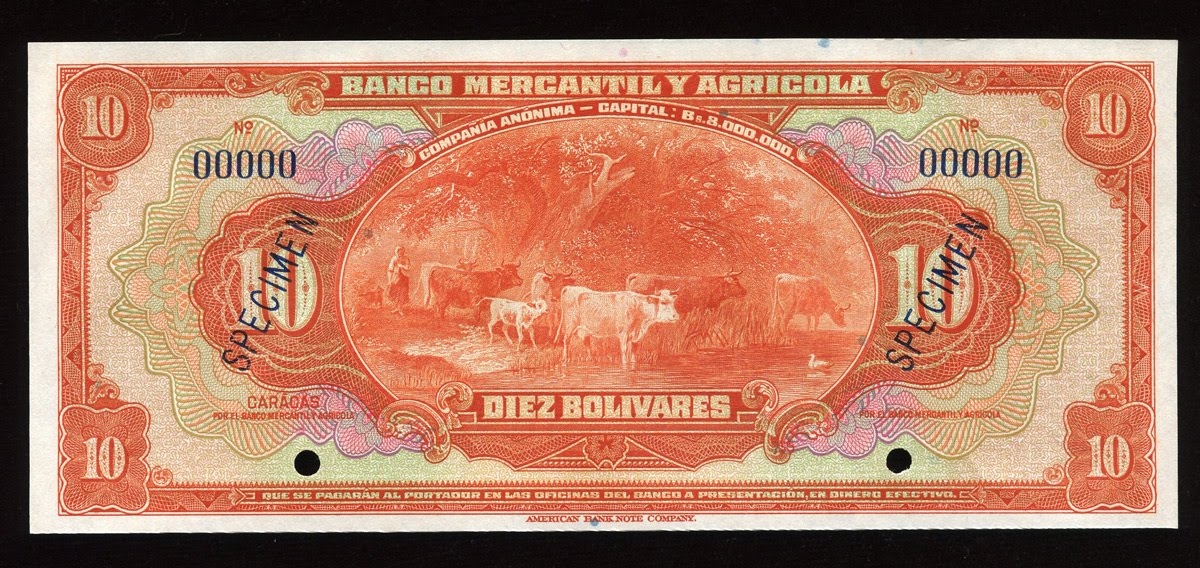 Venezuela $10 Bolivares Specimen Banknote
