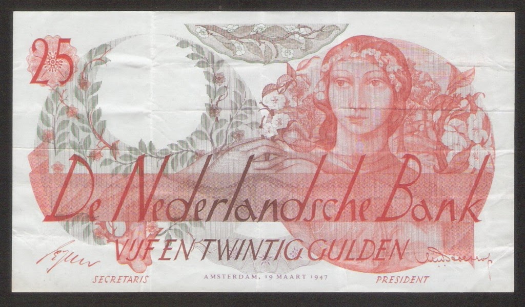 Netherlands 25 Gulden banknote 1947 Netherlands Bank|World Banknotes ...