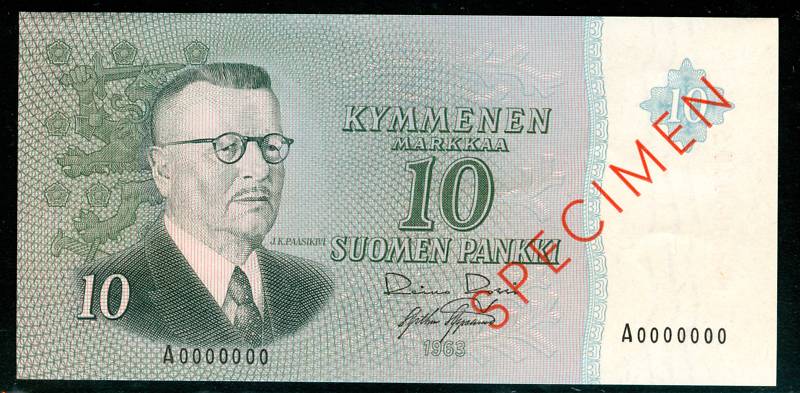 Finland 10 Finnish Markka banknote 1963 Paasikivi|World Banknotes ...