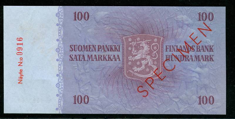 Finland Suomi currency 100 Finnish Markka banknote 1963 Johan Vilhelm ...