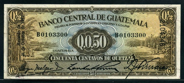Guatemala 1/2 Quetzal banknote 1942|World Banknotes & Coins Pictures ...