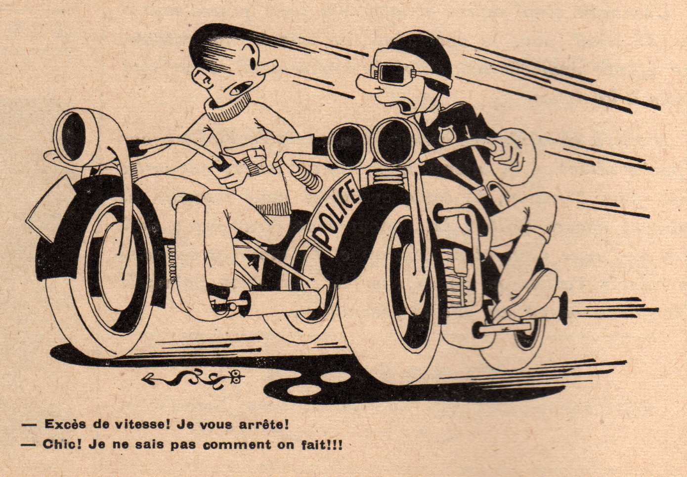 MOTORCYCLE 74: Motorcycle cartoon 1950
