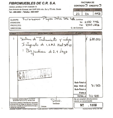Casa Playon Selva: Invoice - Septic System