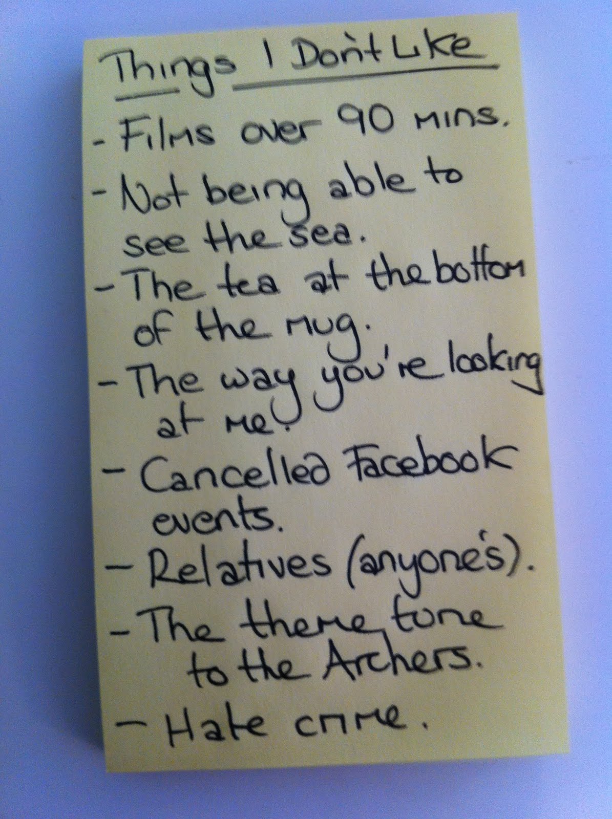 100 Days of Lists From My Life: Things I Don't Like