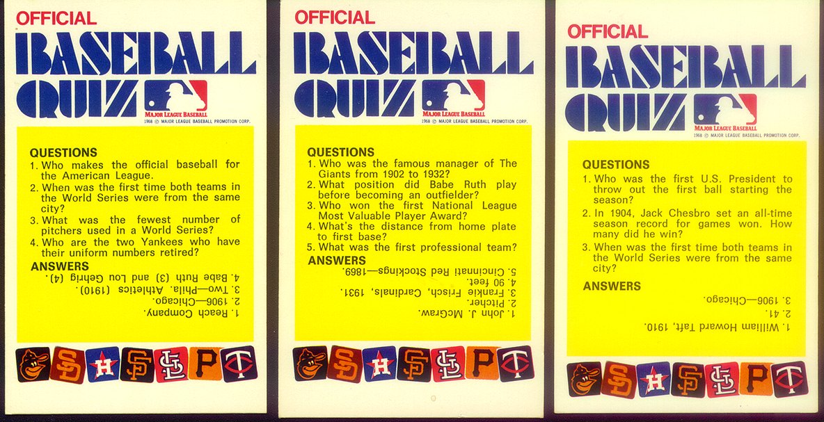 The Fleer Sticker Project: 1972 Fleer Baseball Quiz Card Variations